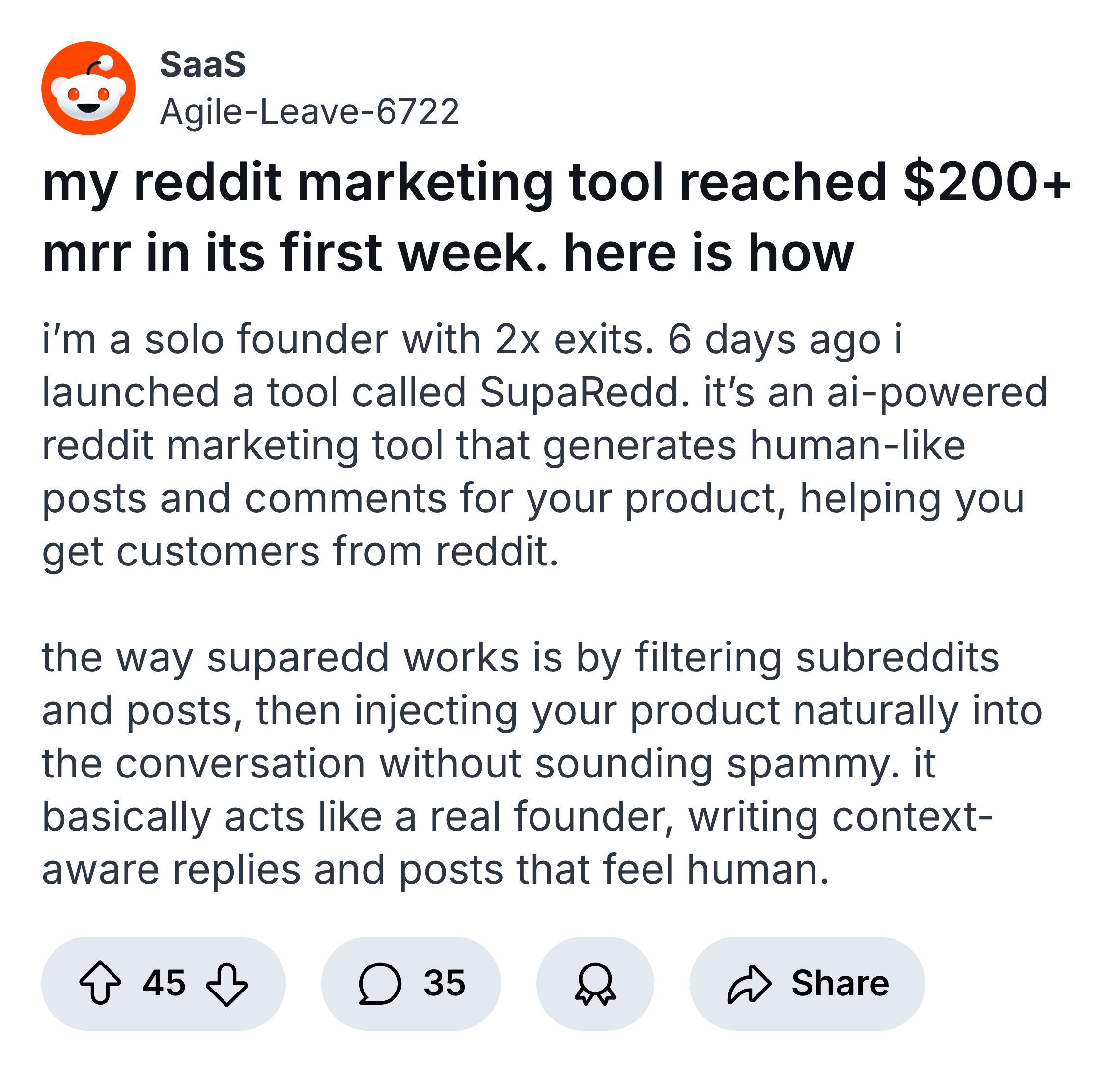 SupaRedd - Reddit Marketing Tool with Power of Human-like AI