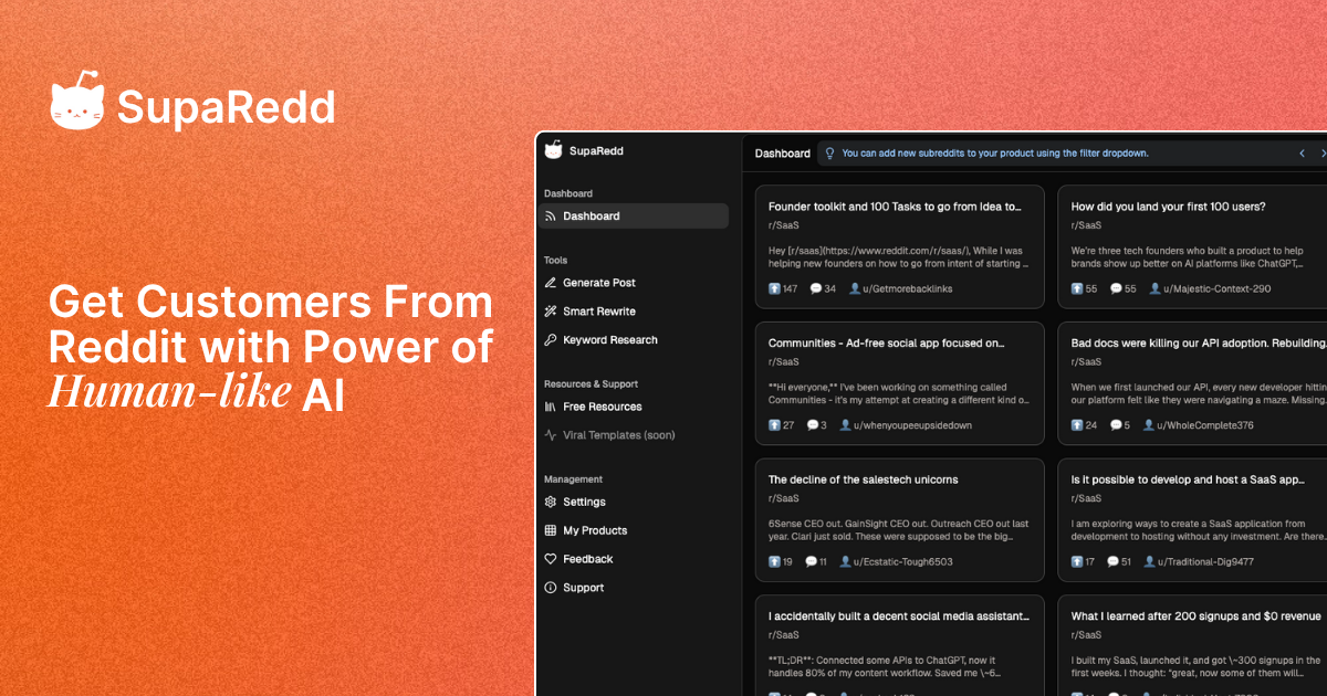 SupaRedd - Reddit Marketing Tool with Power of Human-like AI
